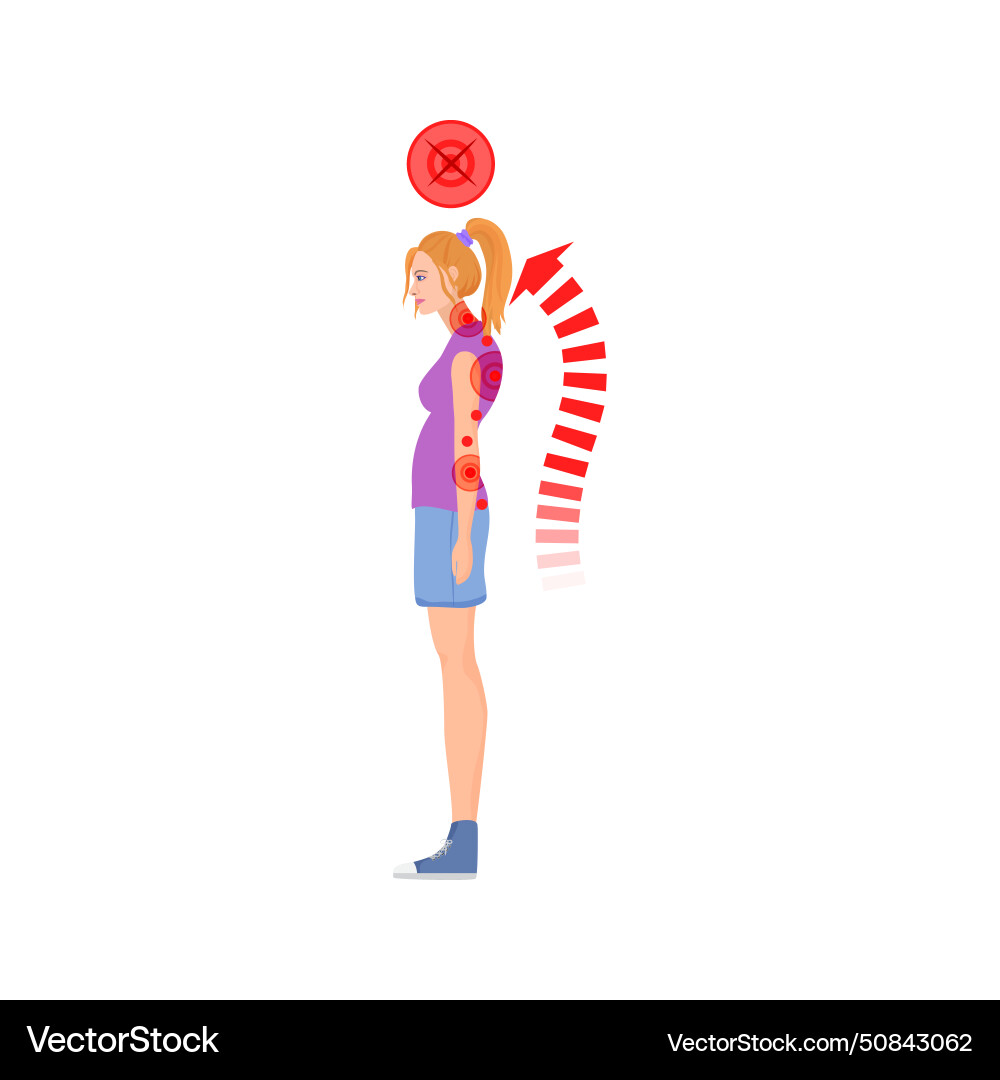 Standing woman with incorrect spine posture Vector Image