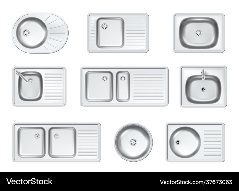 Collection realistic metal sink top view Vector Image