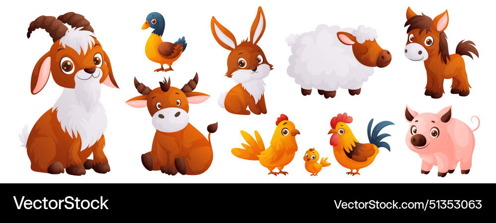 Cute cartoon pets - goat duck rabbit sheep Vector Image