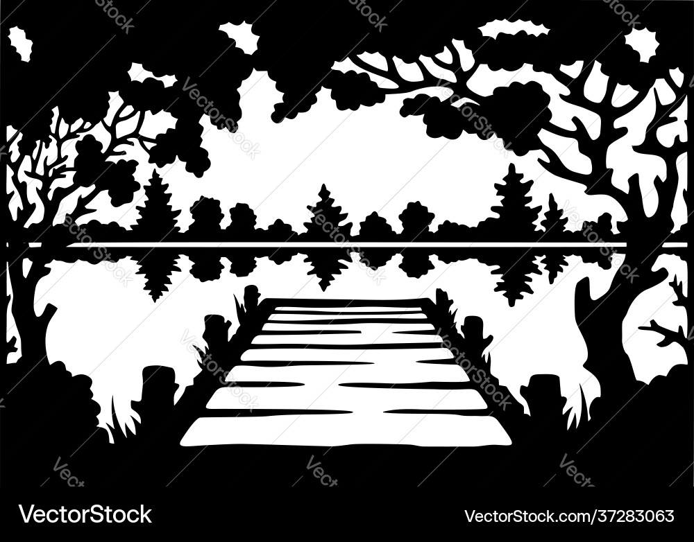 Forest lake wildlife stencils - landscape Vector Image