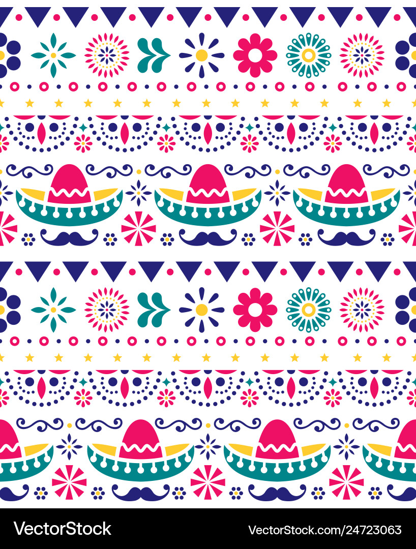 Mexican hat sombrero and mustache seamless pattern