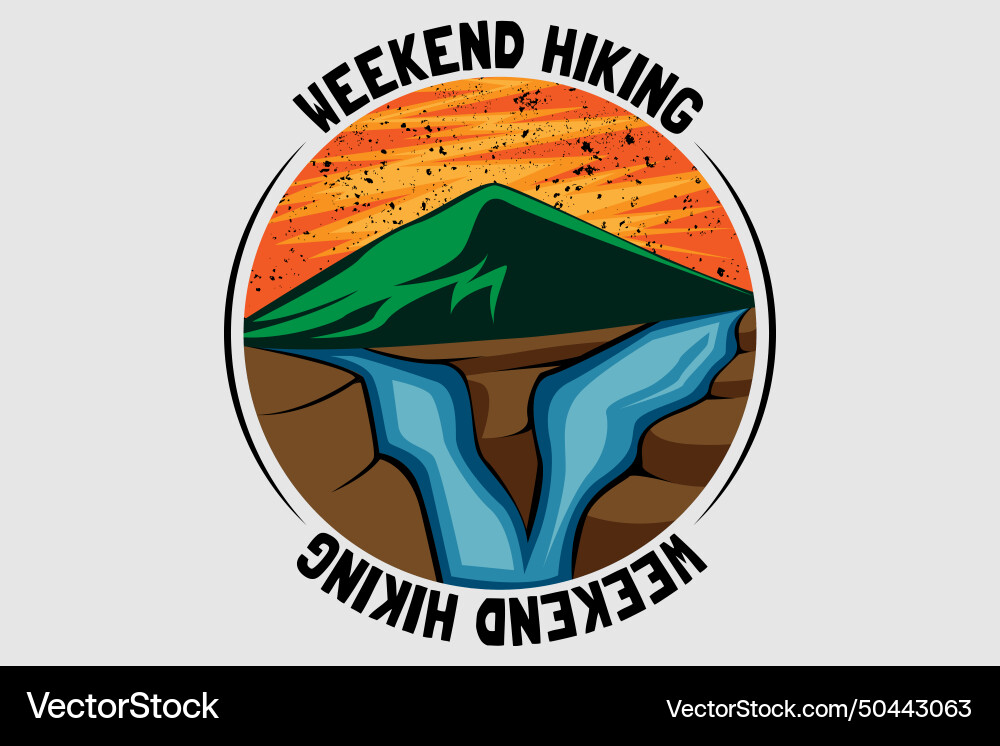 Weekend hiking retro design landscape Royalty Free Vector