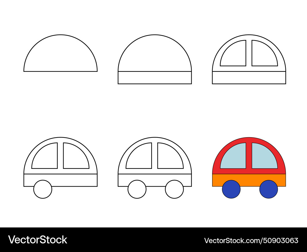 Worksheet easy guide to drawing cartoon car Vector Image