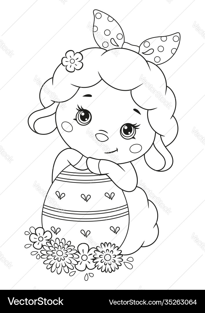 Cute easter sheep with egg coloring page Vector Image