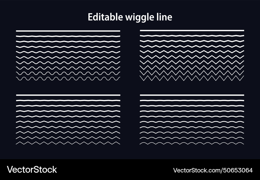 Editable wiggle lines set of wavy curves Vector Image