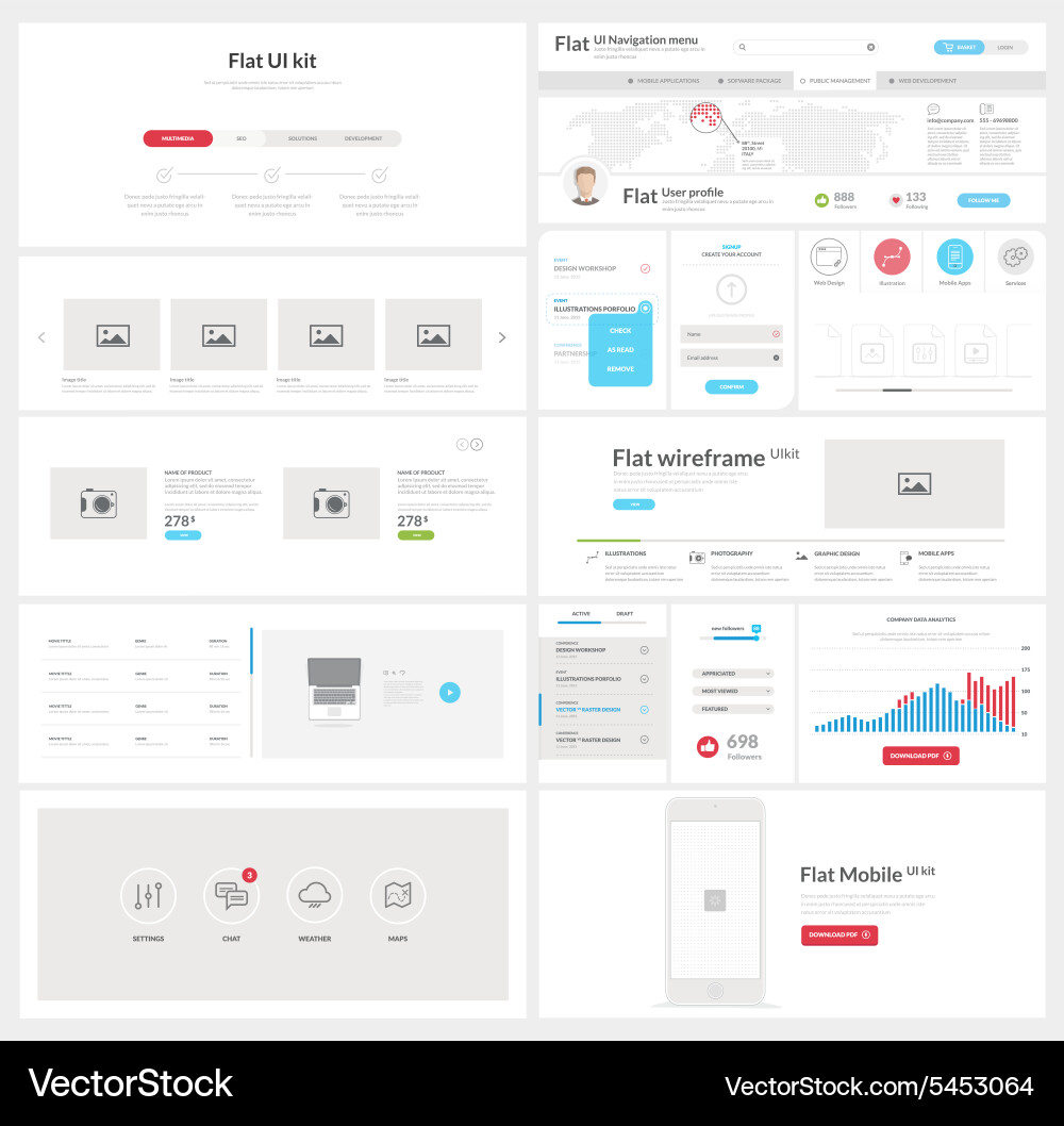 Flat website mobile ui kit for business templates Vector Image