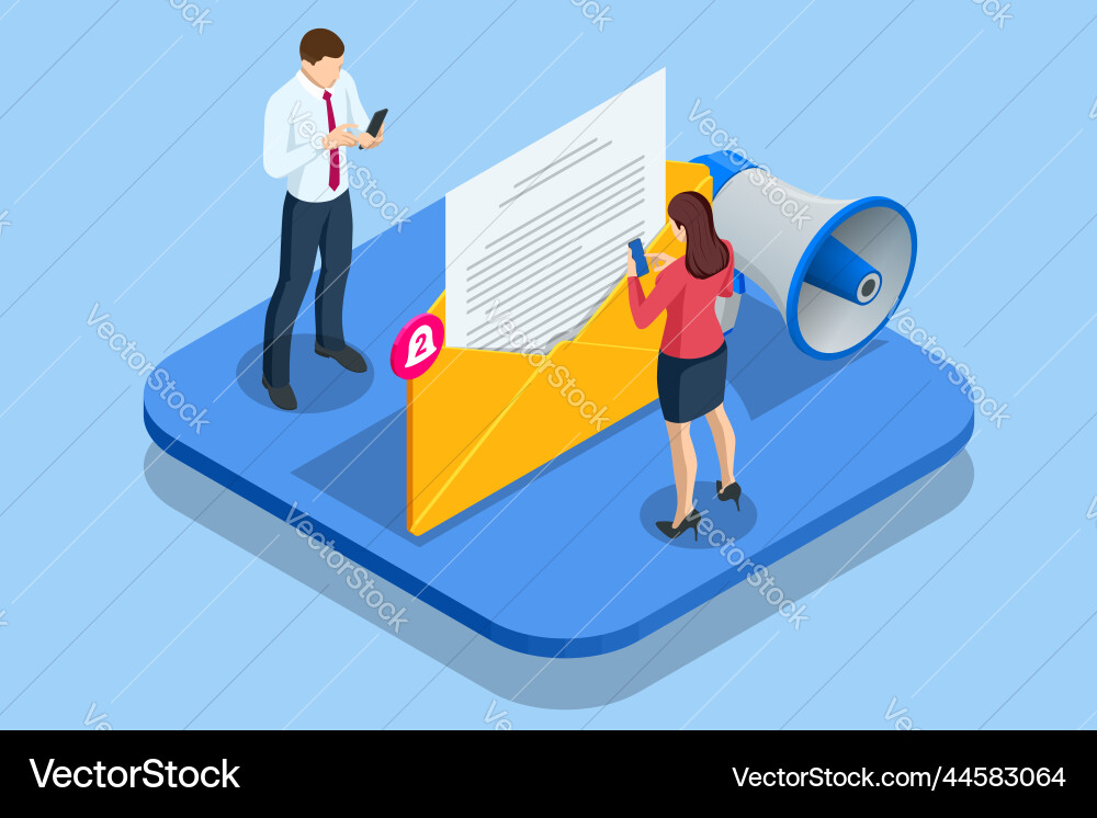 Isometric email notification concept message Vector Image