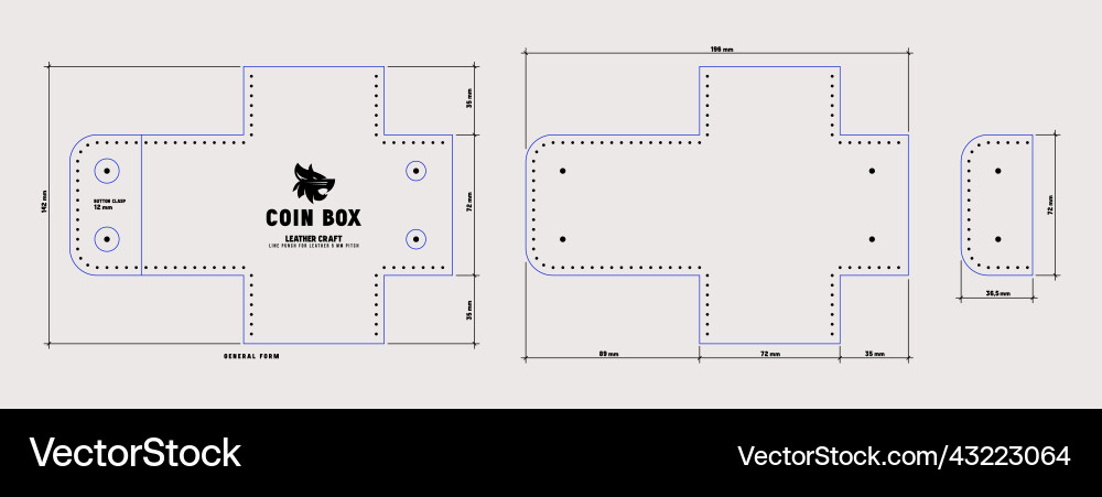 Leather craft sewing pattern for coin box Vector Image