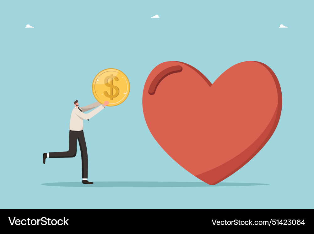 Man throws coin into heart Royalty Free Vector Image