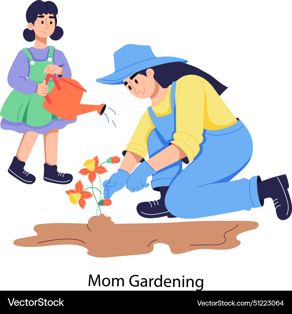 Mother gardening Royalty Free Vector Image - VectorStock