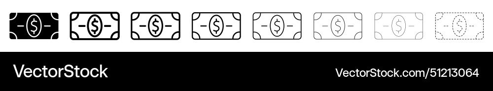 Set of dollar banknote different line shapes thin Vector Image