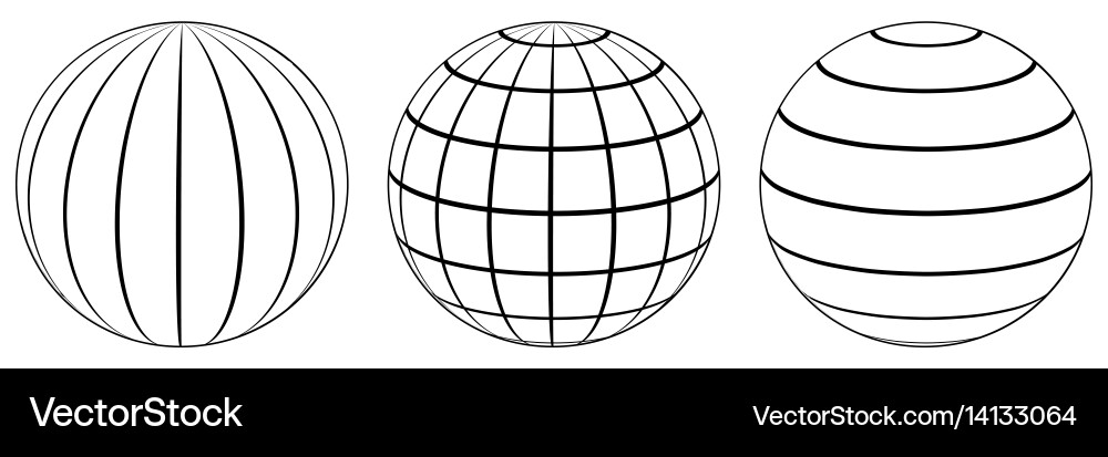 Set spheres globe earth grid latitude longitude Vector Image