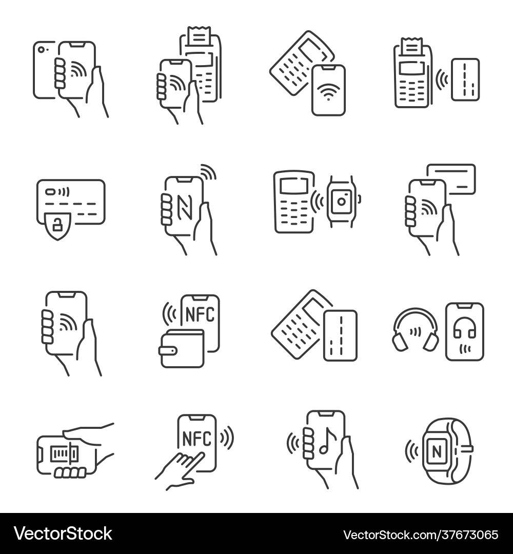 Collection monochrome contoured nfc icon Vector Image