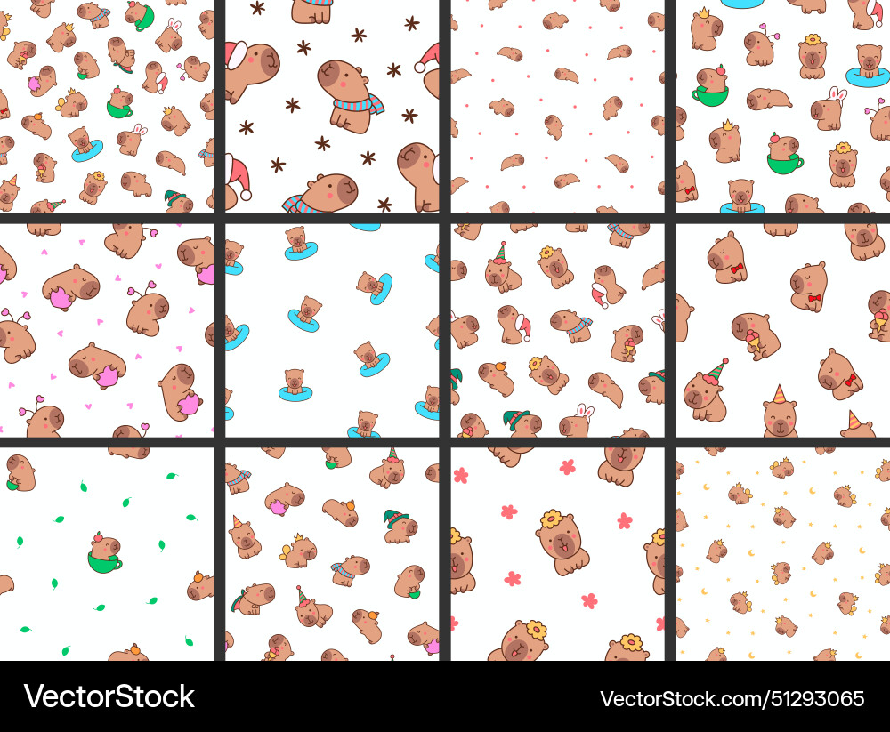 Cute cartoon kawaii capybara seamless pattern Vector Image