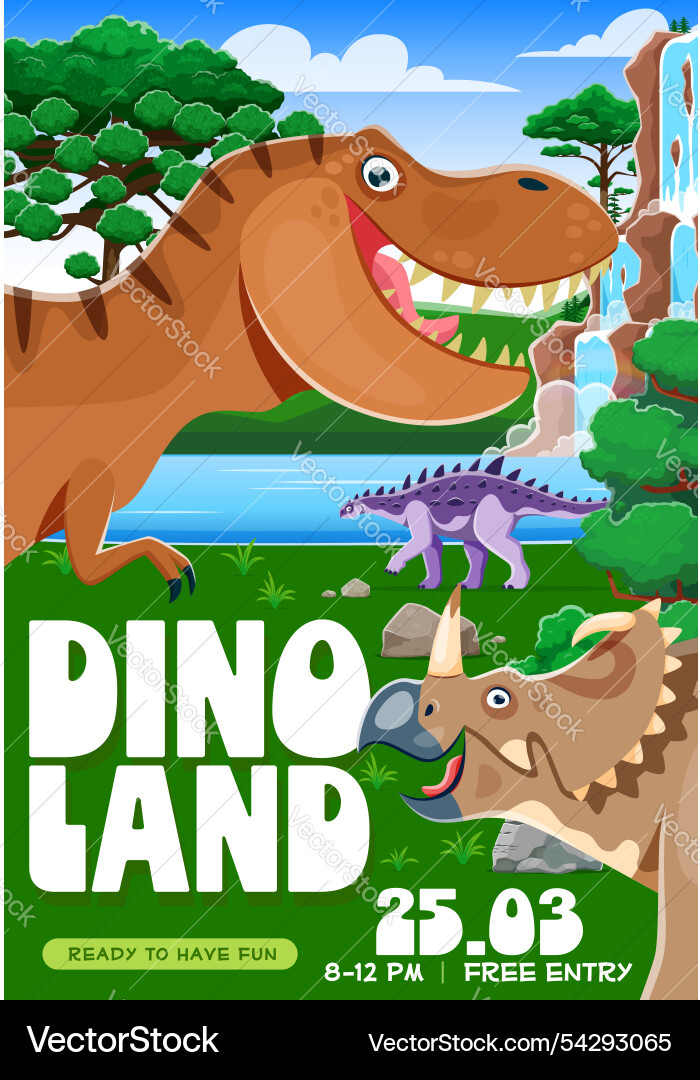 Dino park flyer prehistoric dinosaurs waterfall Vector Image