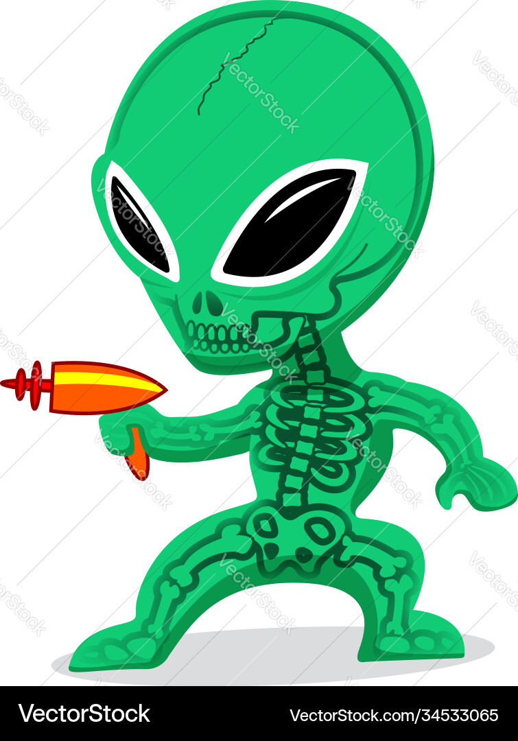 Little alien with ray gun Royalty Free Vector Image