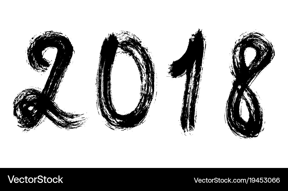 Black number 2018 hand drawn lettering on white Vector Image