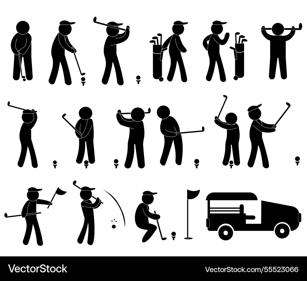 Golf player actions poses stickfigure stickman Vector Image