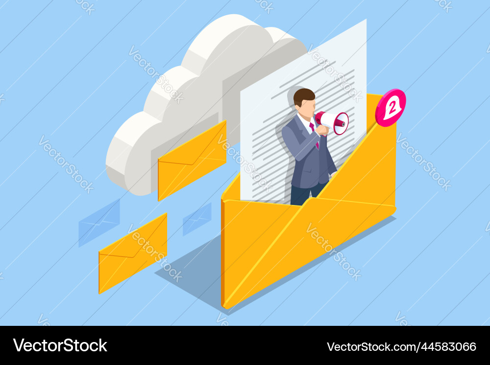 Isometric email notification concept message Vector Image