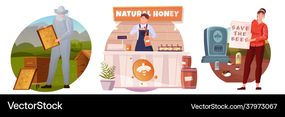 Beekeeping isolated compositions Royalty Free Vector Image