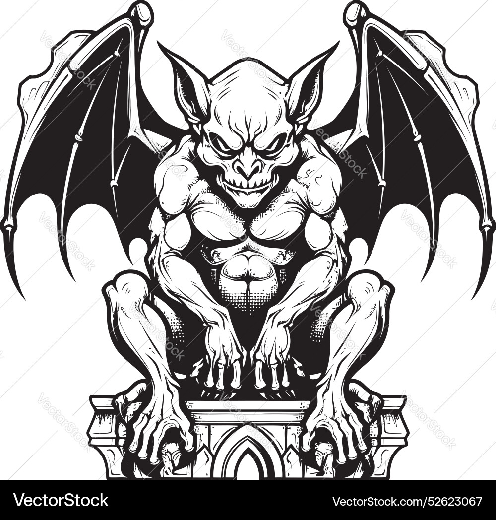 Gothic guardian gargoyle full body statue logo Vector Image