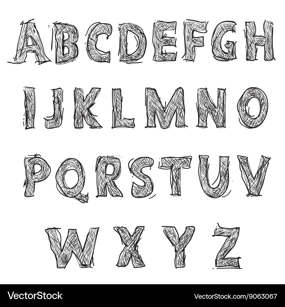 Hand drawn pencil sketched font letters Royalty Free Vector