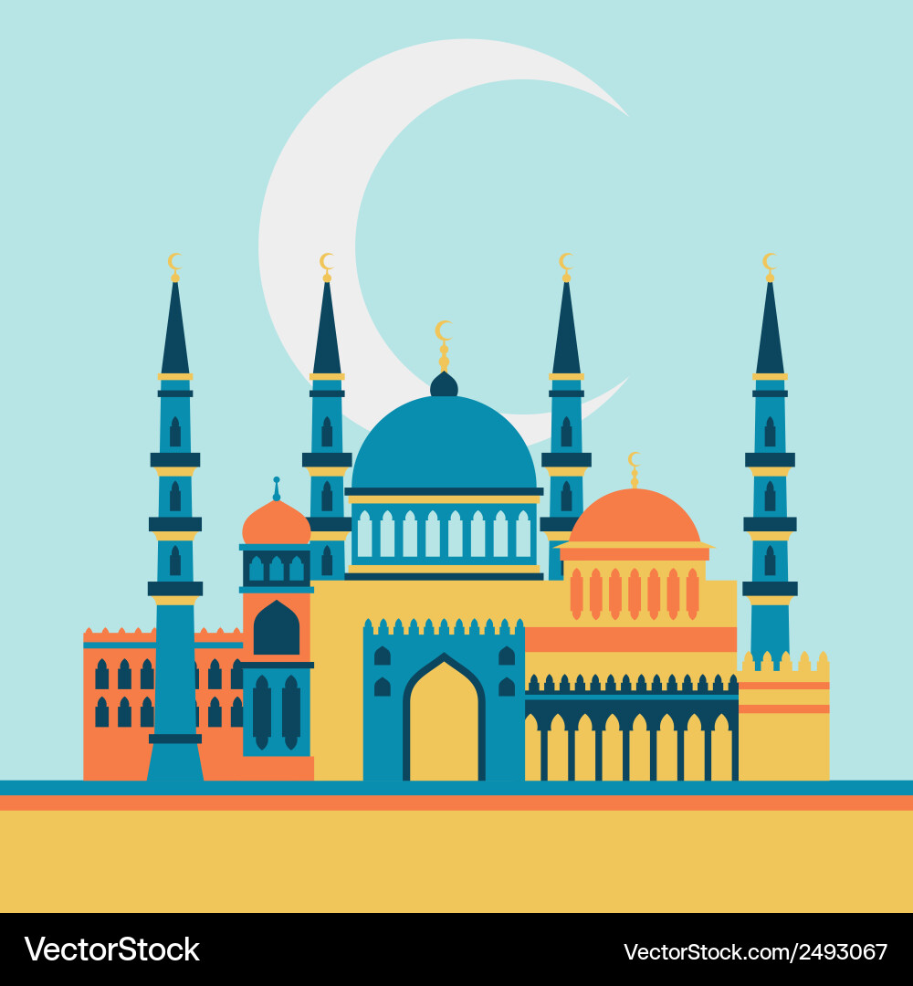 Islamic Mosque Card - Flat Style Royalty Free Vector Image