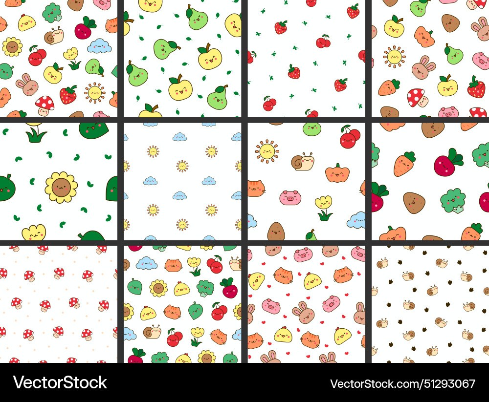 Kawaii cartoon farm characters seamless pattern Vector Image