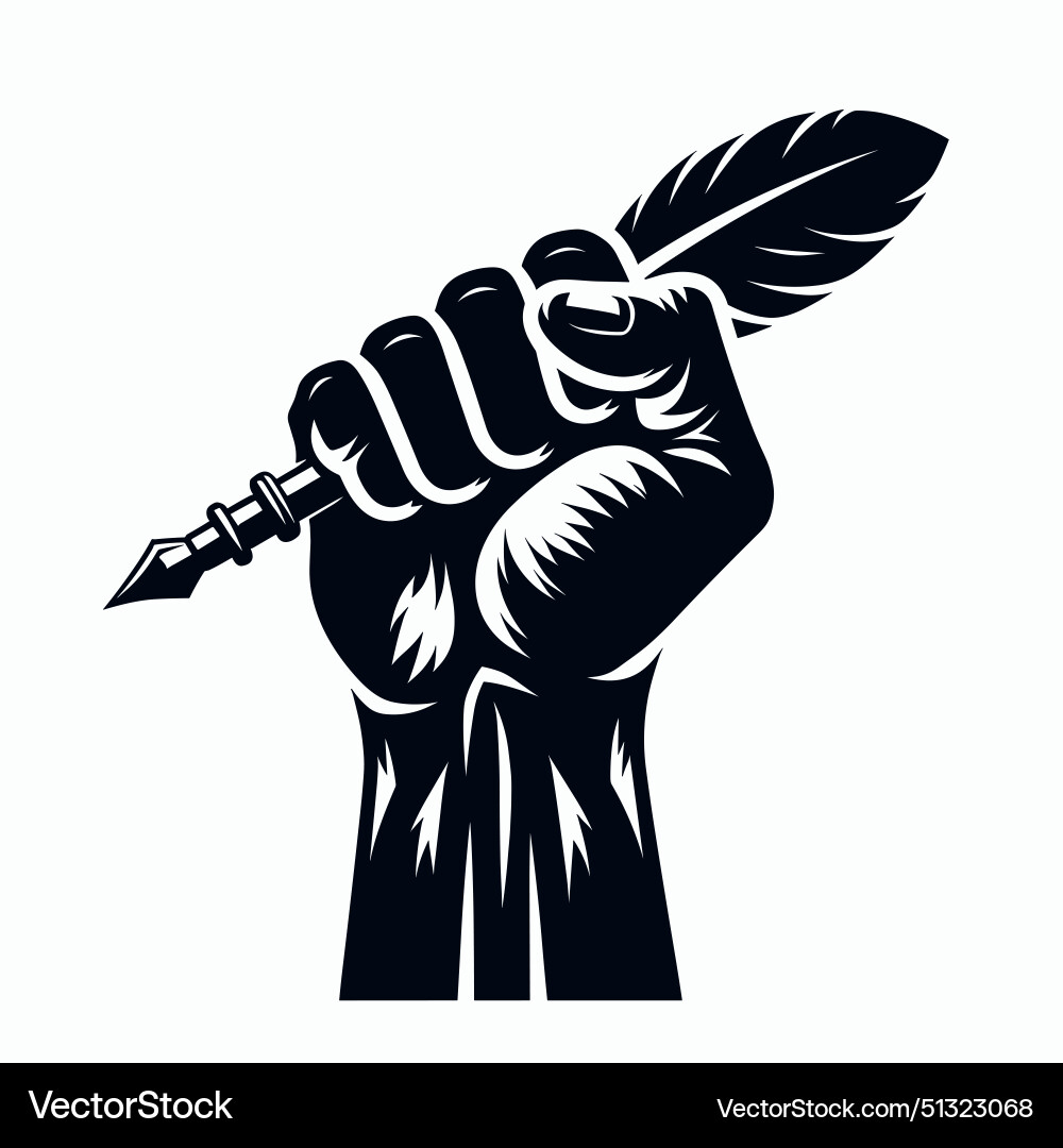 Power of the pen a hand holding quill Royalty Free Vector