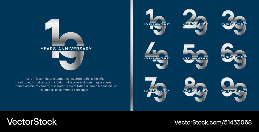 Set of anniversary logo style silver and white Vector Image
