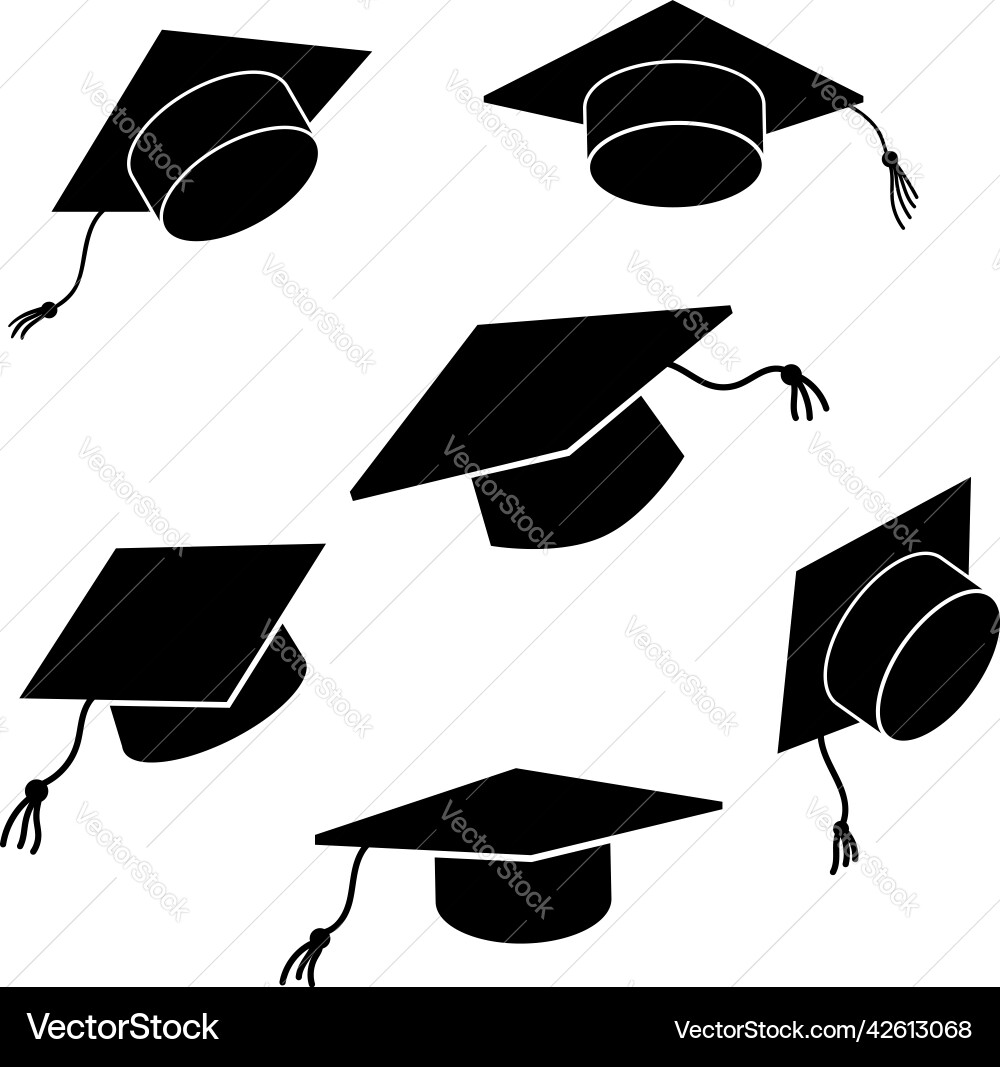 Set of student hats academic cap design Royalty Free Vector
