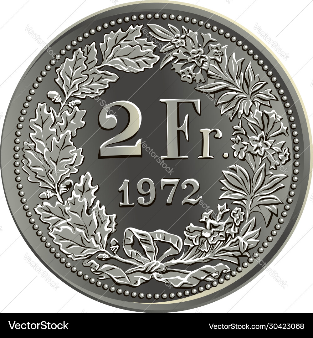 Swiss money 2 francs silver coin Royalty Free Vector Image
