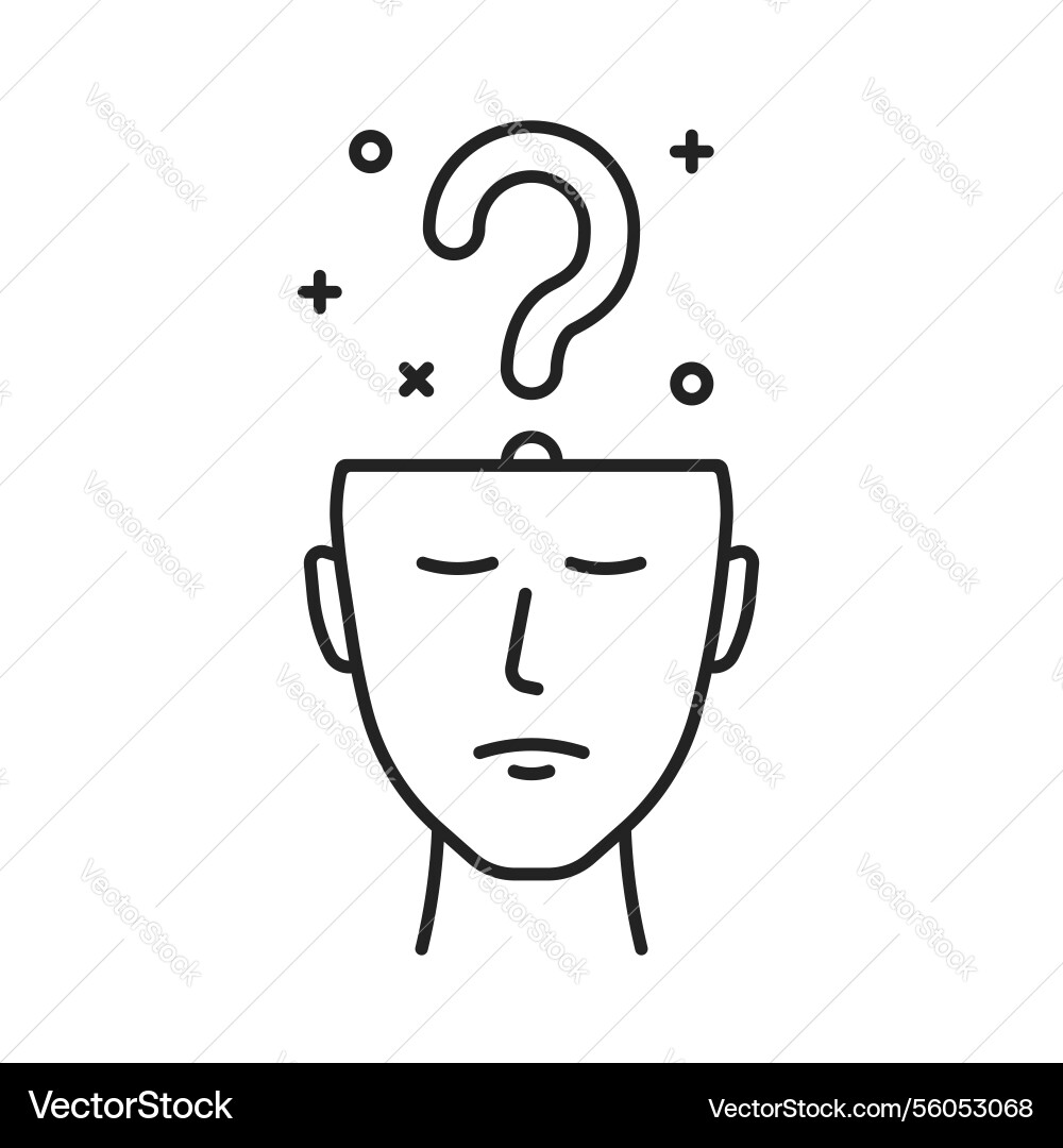 Thin line sad face with question mark inside Vector Image