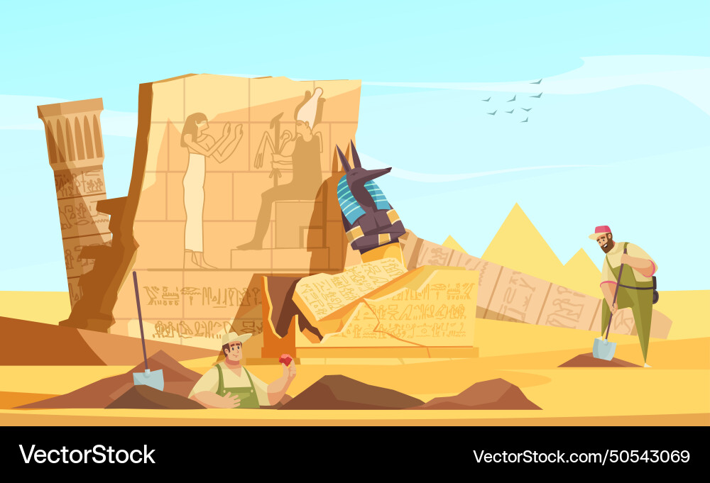 Archaeologists egyptian burial grounds Royalty Free Vector