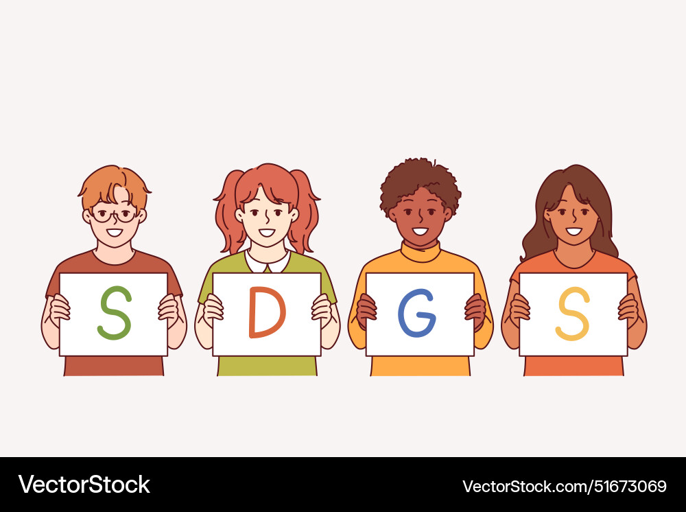 Children Promoting Sustainable Development Goals Vector Image
