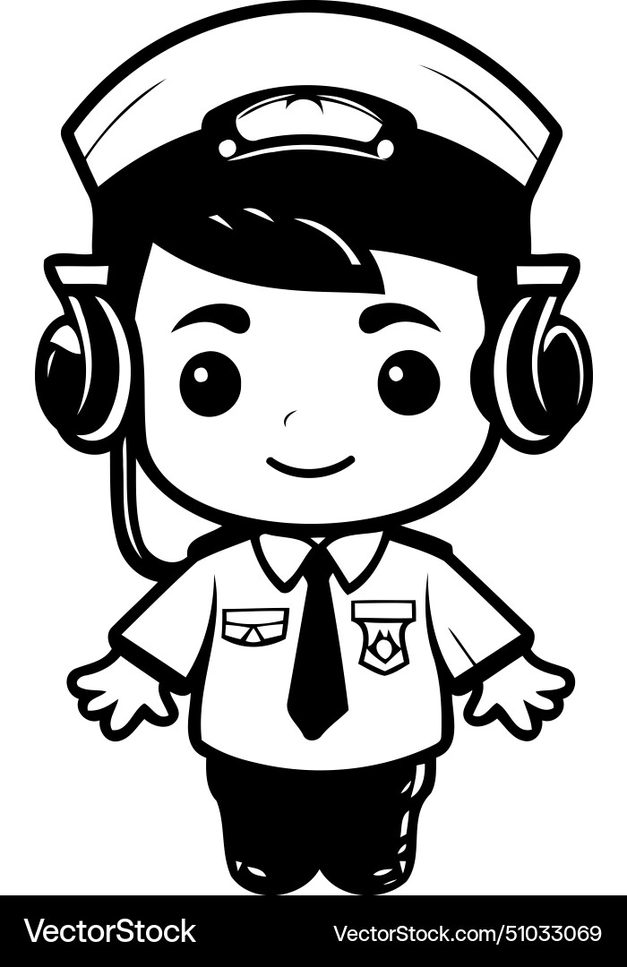 Cute boy pilot in cap and uniform cartoon Vector Image