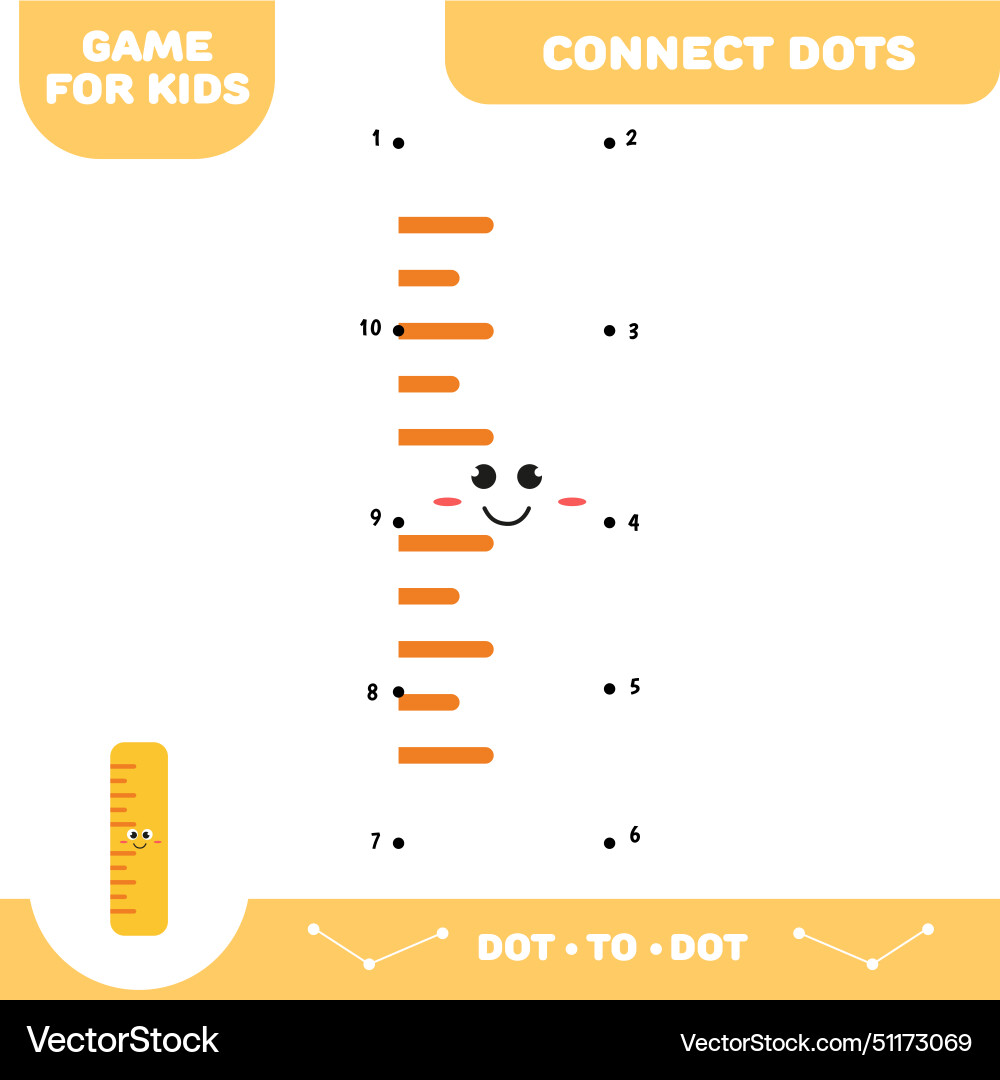Dot to ruler educational game for preschool Vector Image