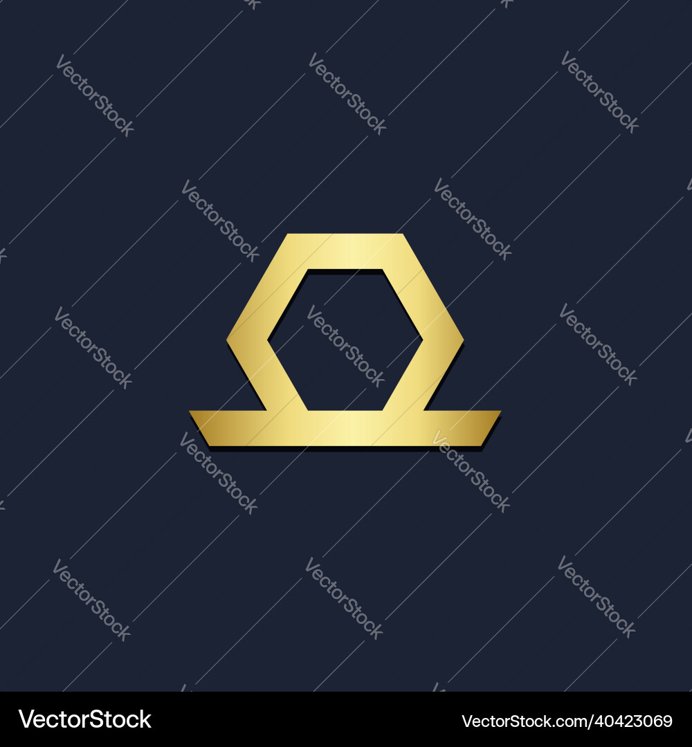 Polygon omega gold logo Royalty Free Vector Image