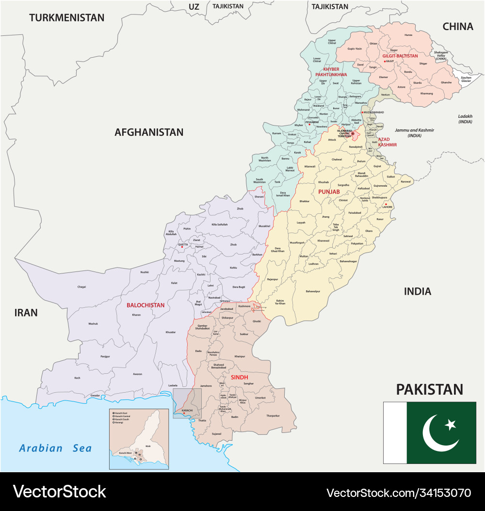 Administrative map pakistan Royalty Free Vector Image