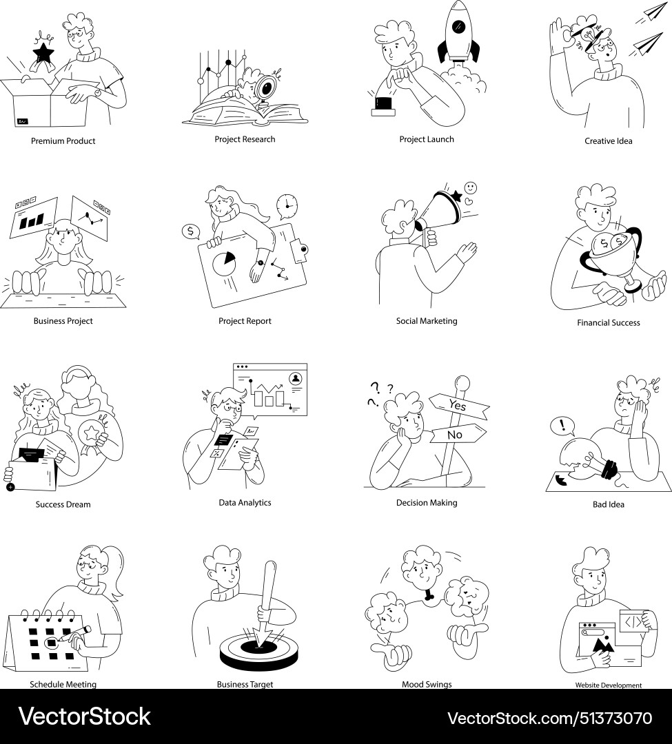 Collection of project management doodle mini illus Collection of project management doodle mini illus