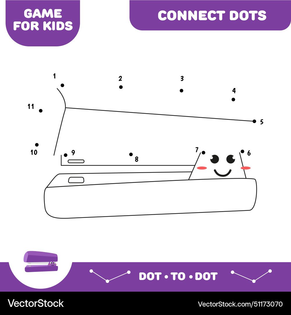 Dot to stapler educational game for preschool Vector Image