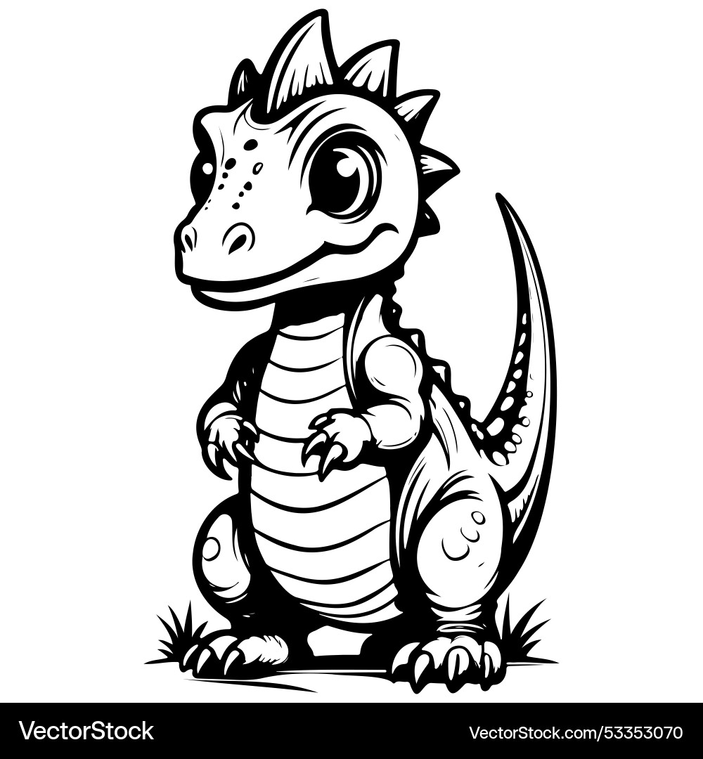 Engrave cartoon dinosaur engraving drawing Vector Image