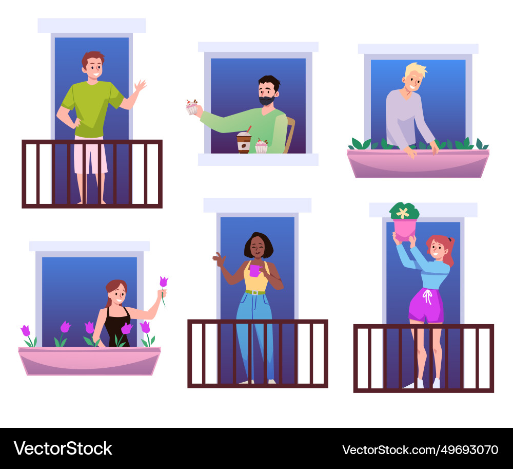 Facade with friendly neighbors in windows Vector Image