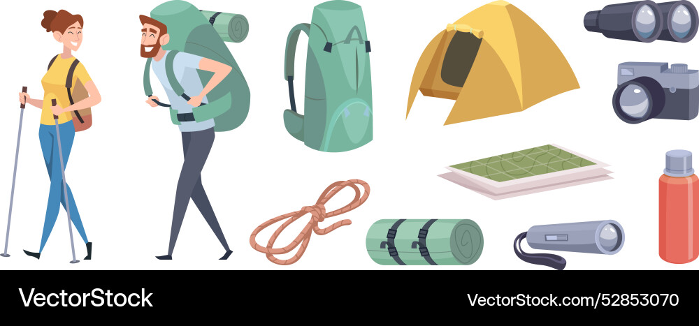 Hiking mountains outdoor tourists exploration Vector Image
