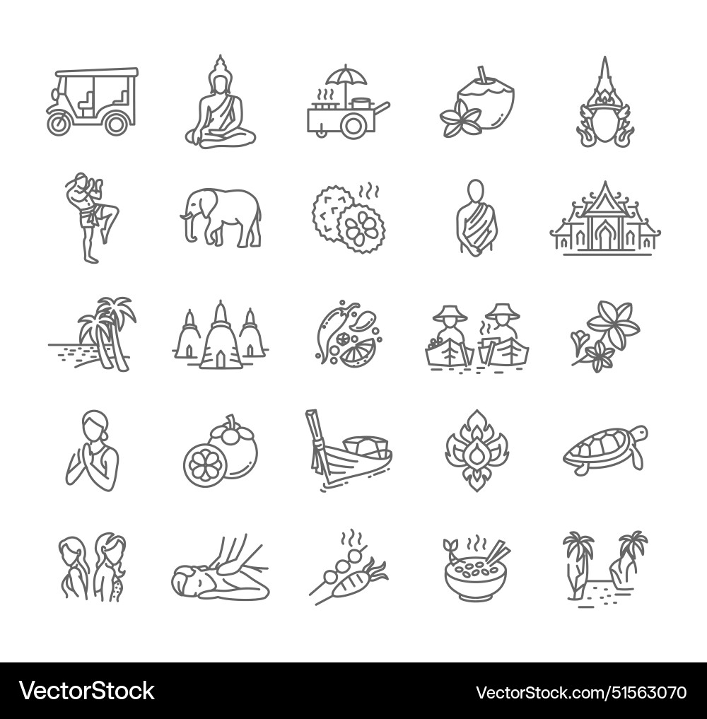 Thailand icon set - collection of thin line Vector Image