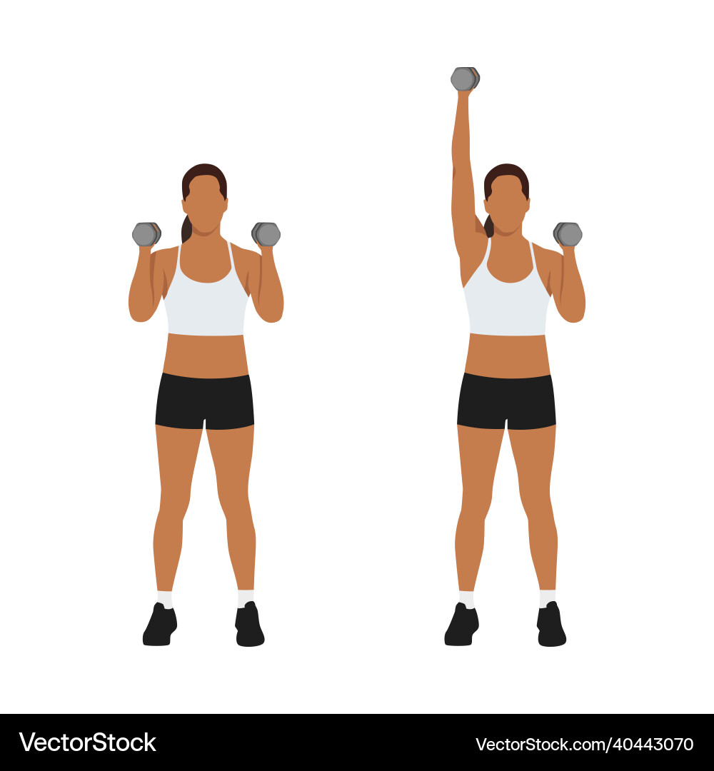 Woman doing single arm dumbbell overhead shoulder Vector Image