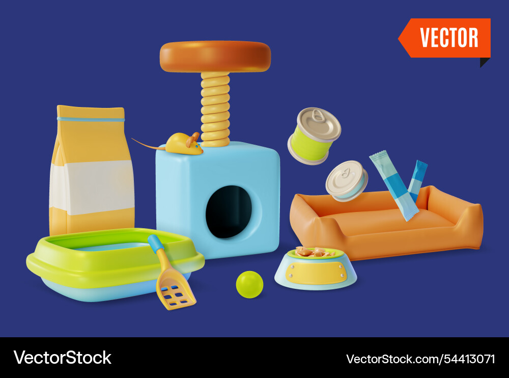 3d everything for cats pet shop concept background