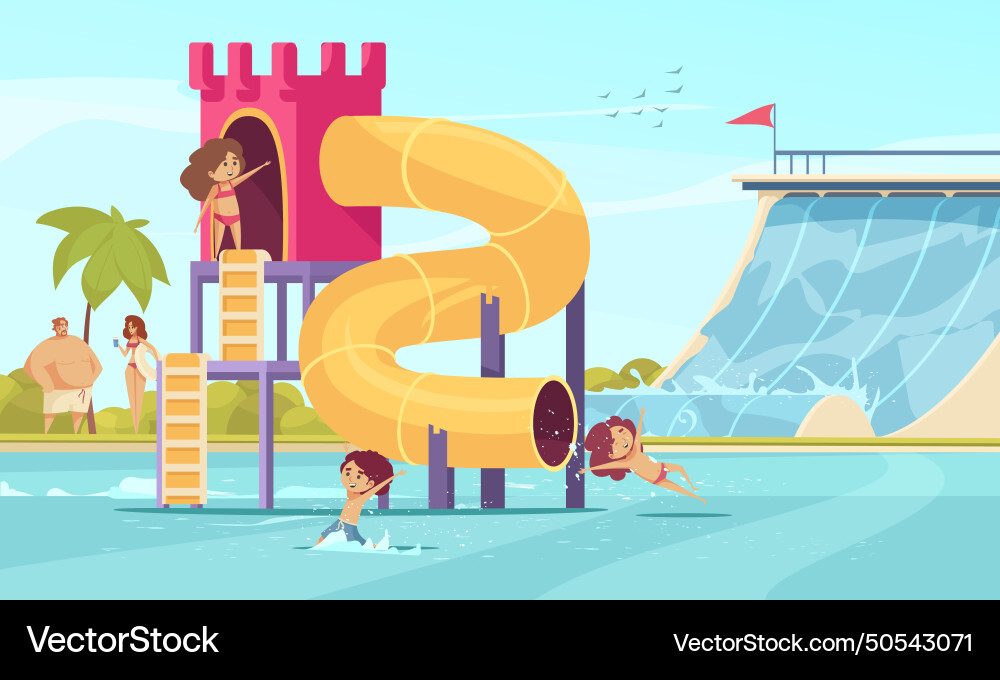 Aqua park family slides composition Royalty Free Vector