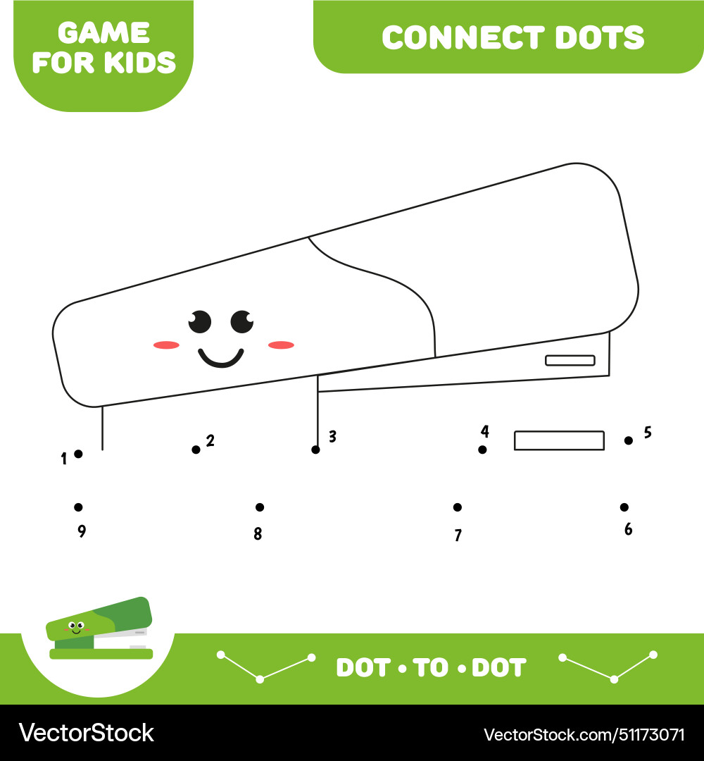 Dot to stapler educational game for preschool Vector Image