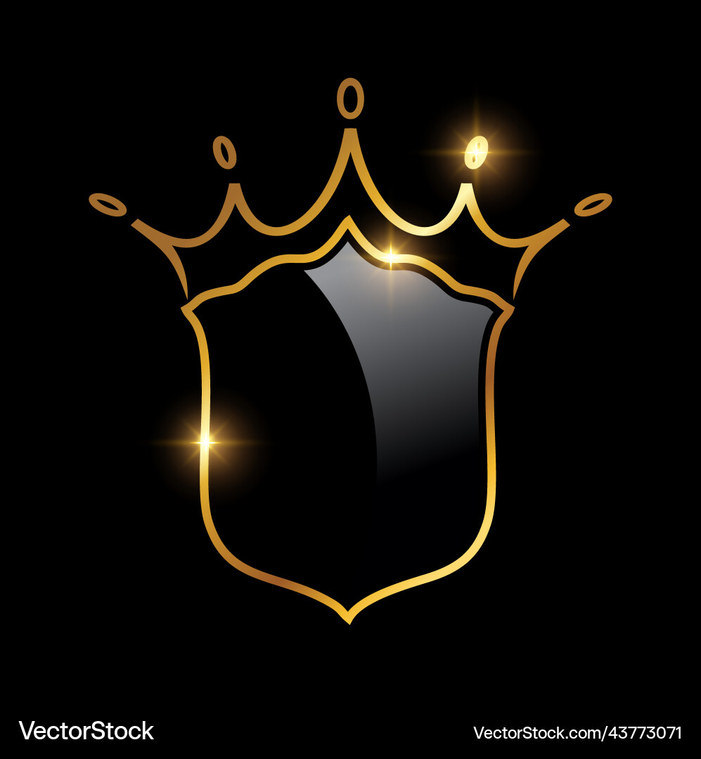Golden shield and crown frame sign Royalty Free Vector Image